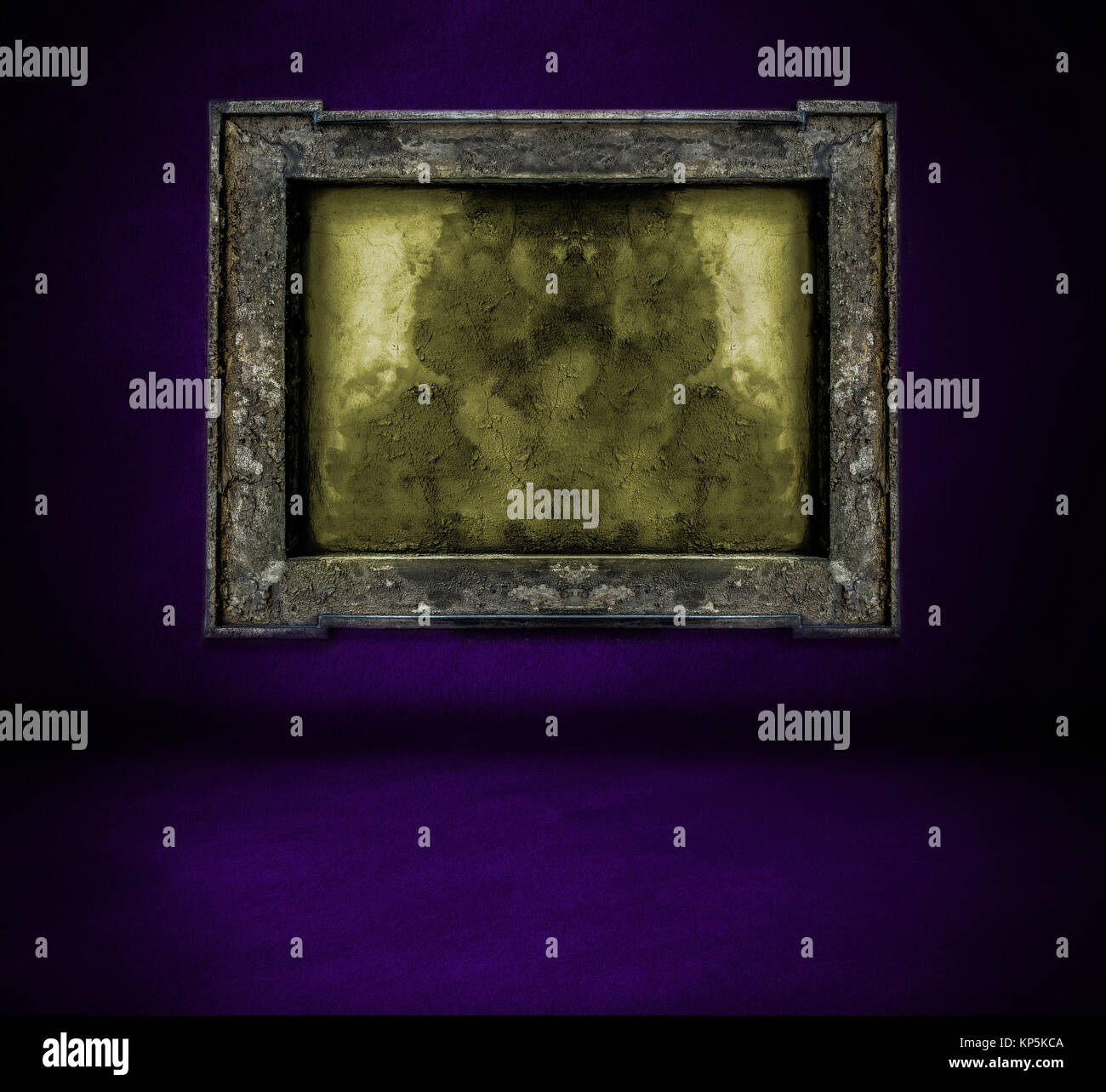 dark violet wall with frame and floor interior background Stock Photo ...