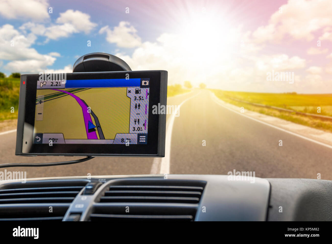 Close-up of gps navigation system device in travelling car Stock Photo ...