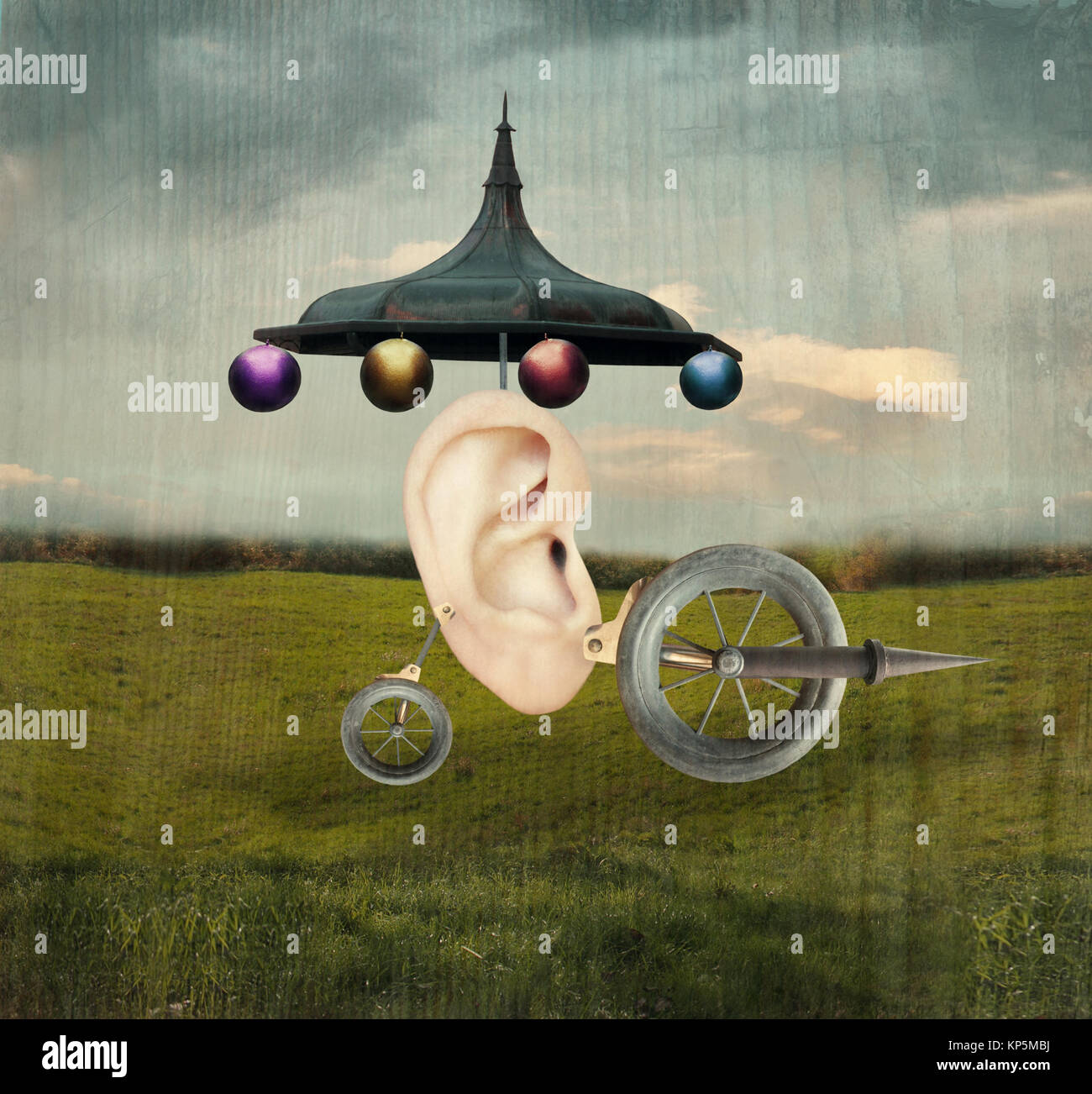 Beautiful artistic image that represent a human ear with surreal wheels ...