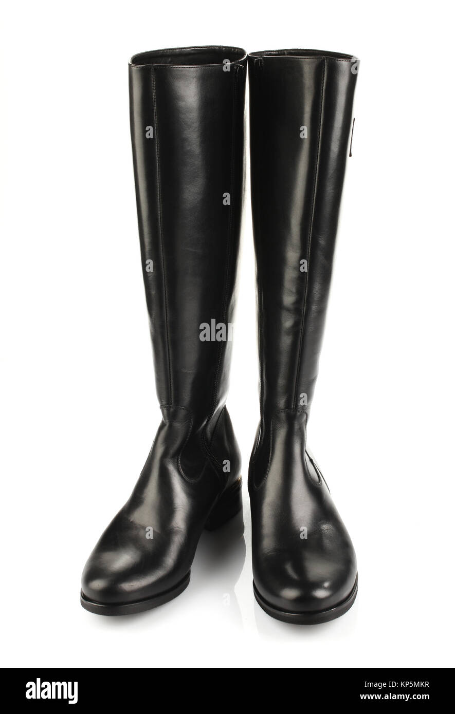 Black leather female boots isolated on white background front view ...