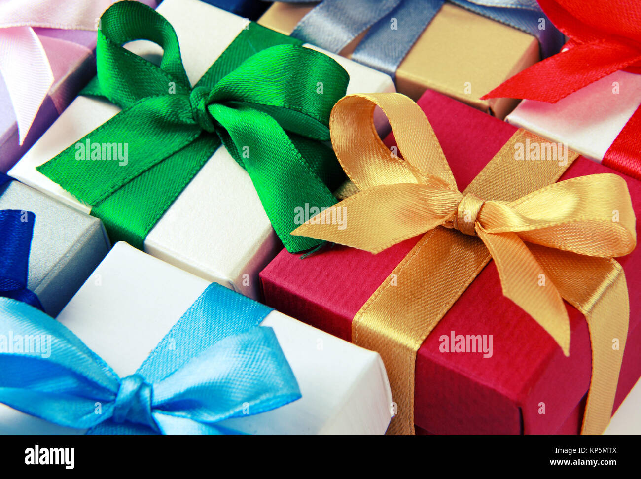 colorful gift boxes with bows top view Stock Photo - Alamy