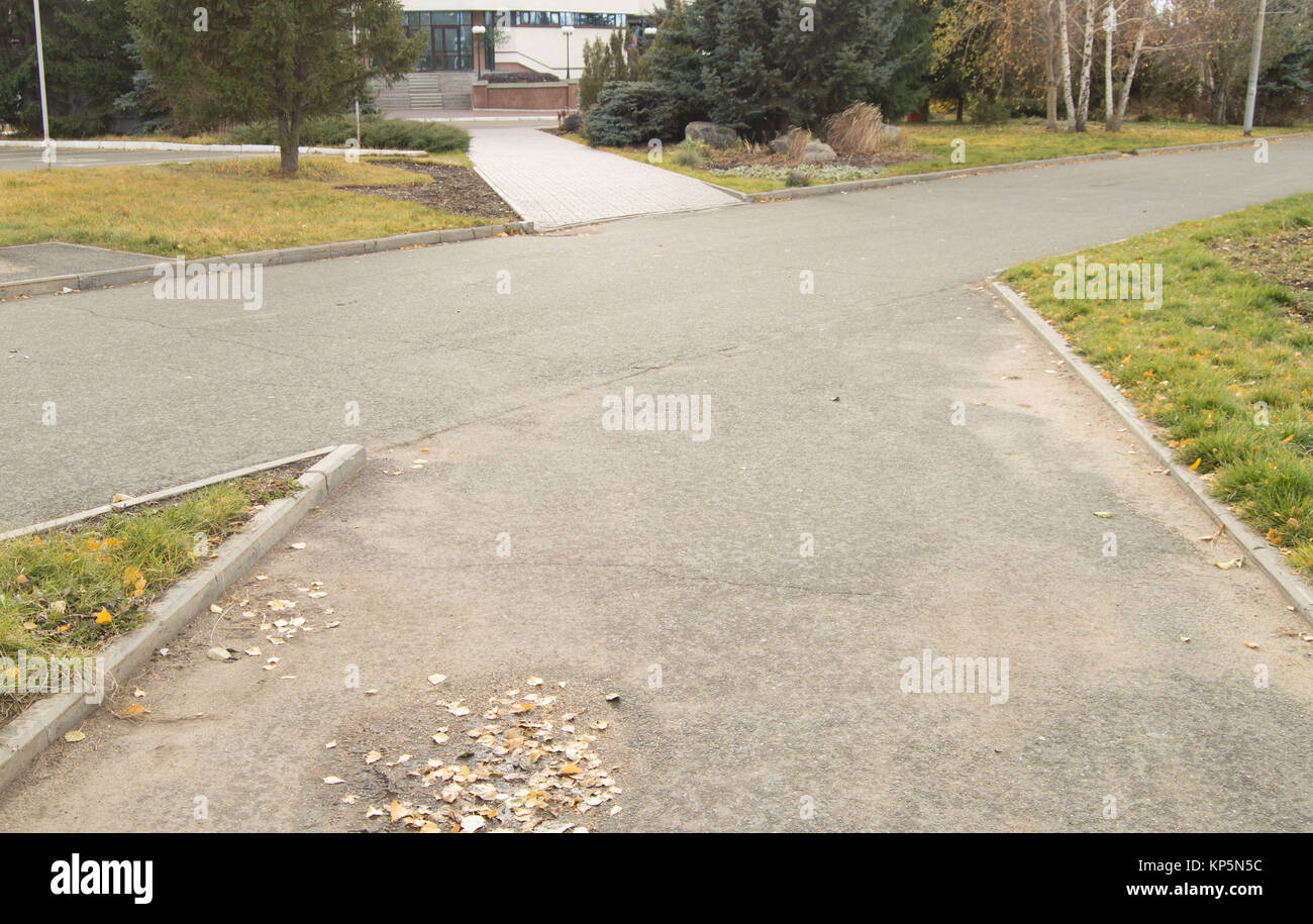 The intersection of paved paths in the Park Stock Photo - Alamy
