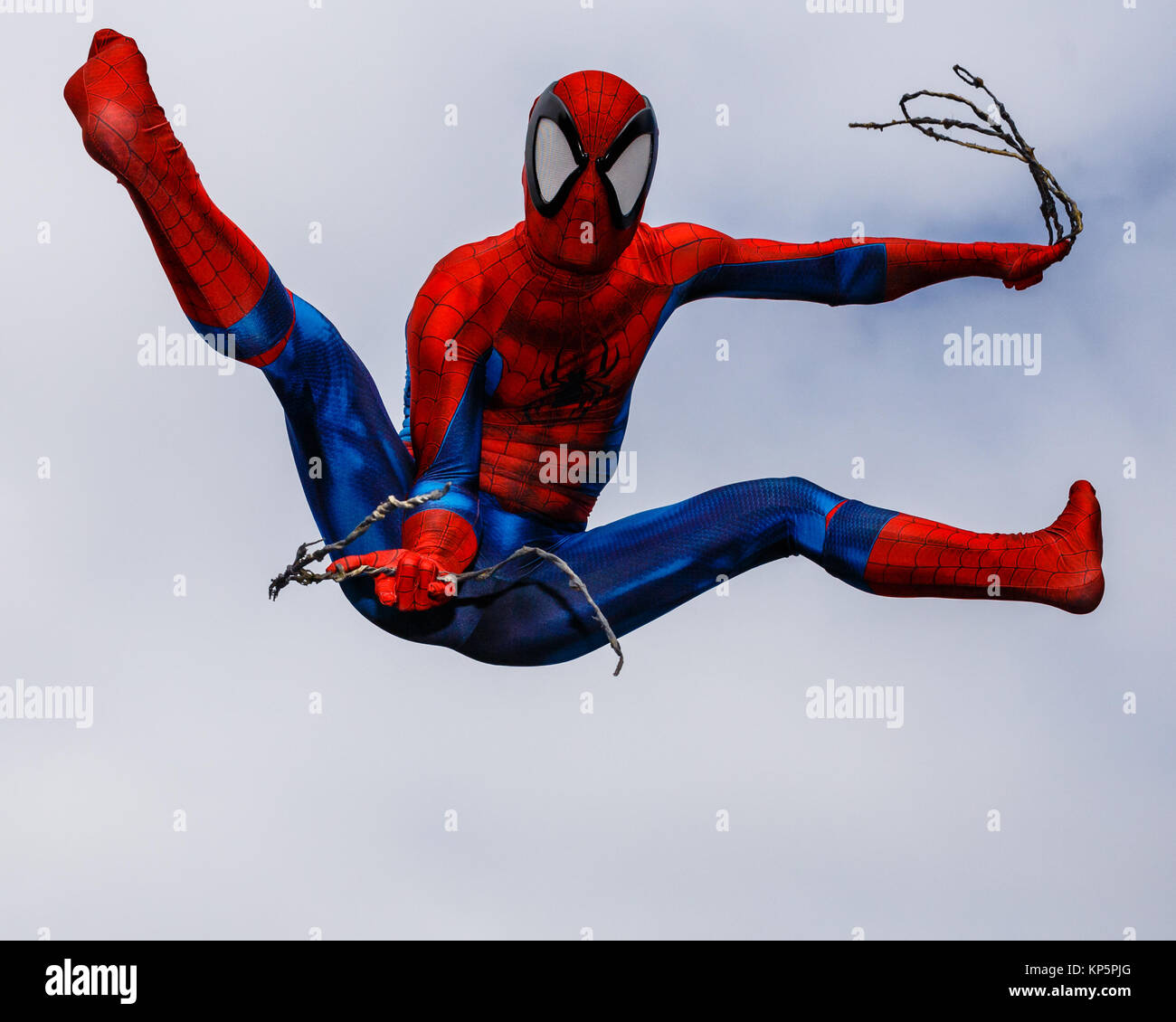 spiderman in the air with webbing Stock Photo - Alamy