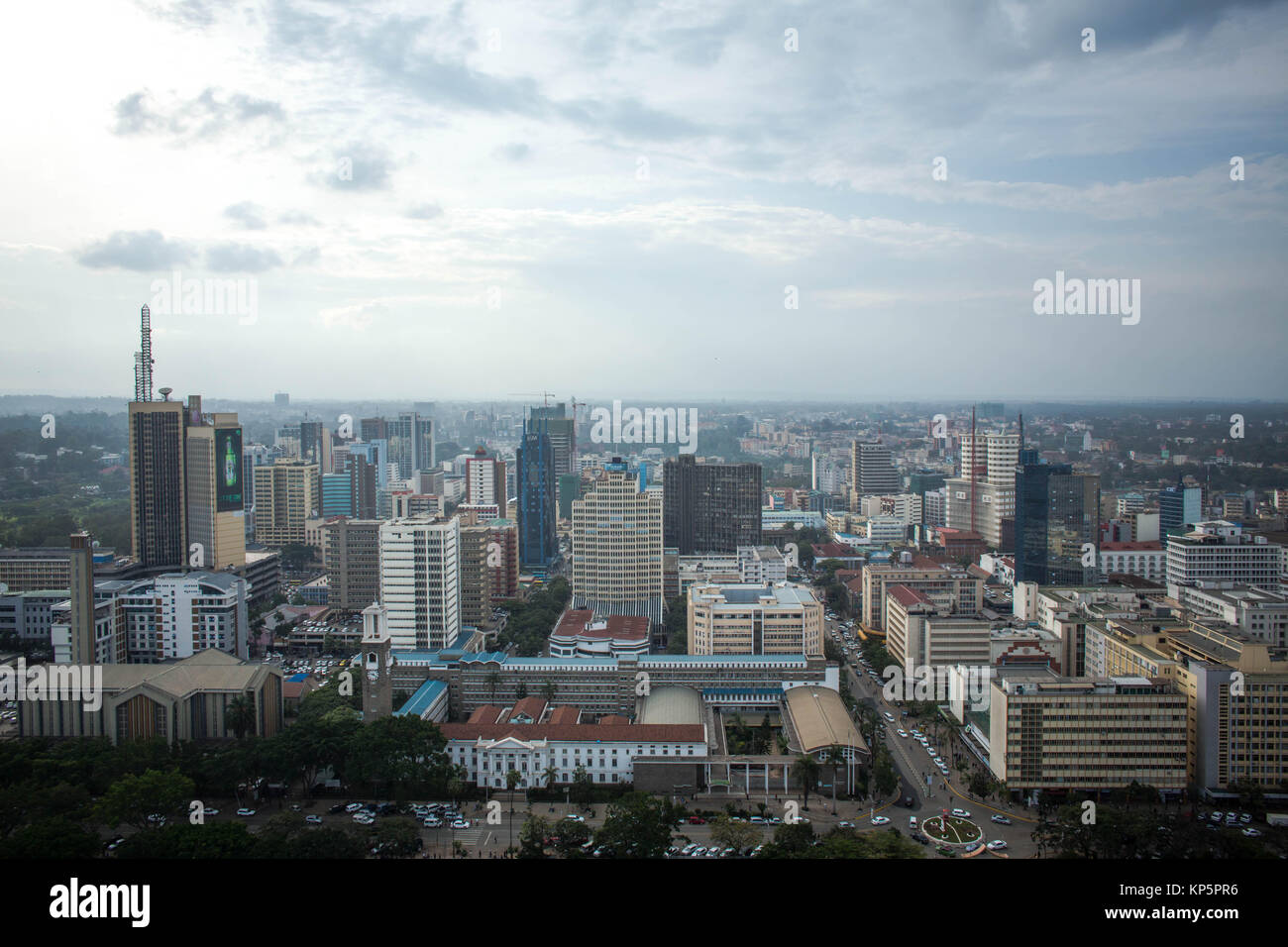 Aerial view of Kenyan city capital skyline from the Kenyetta ...