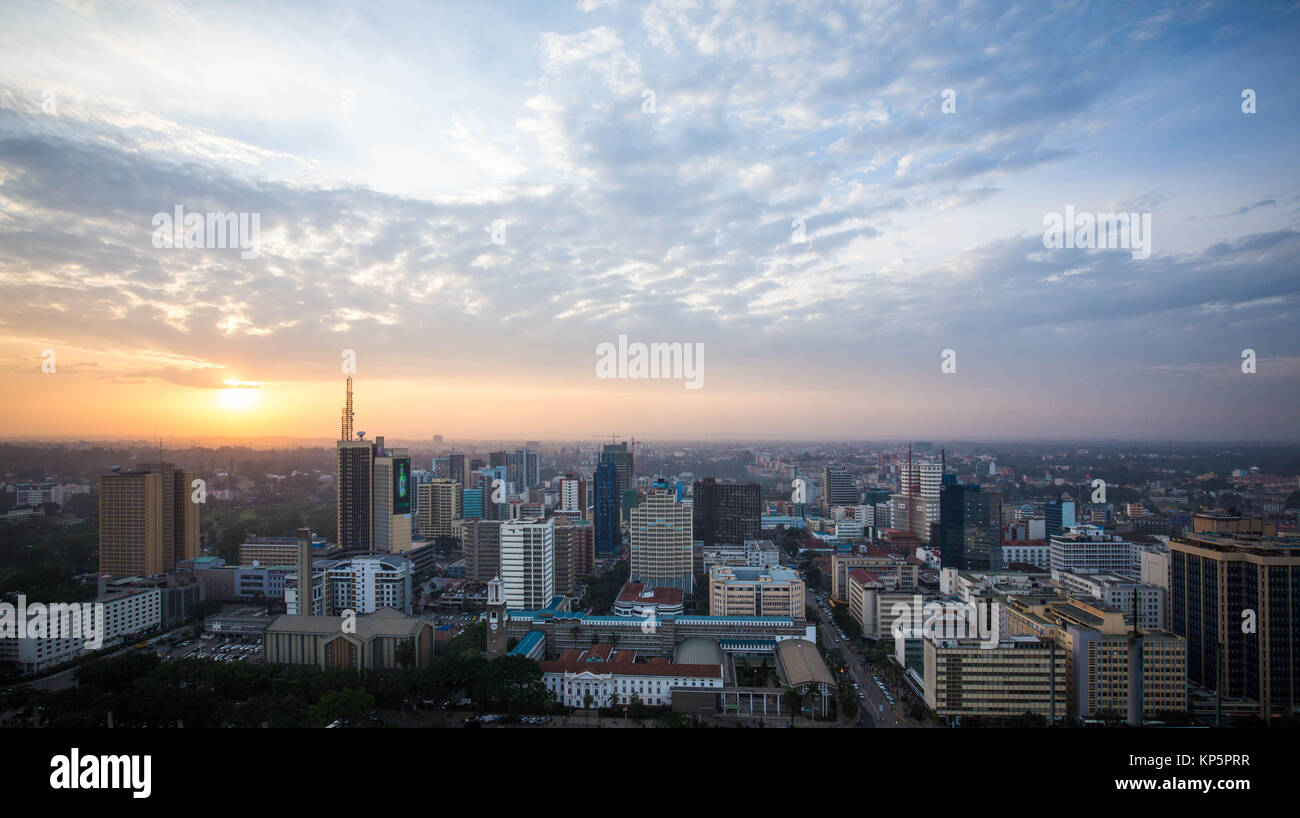 Aerial view of Kenyan city capital skyline from the Kenyetta ...
