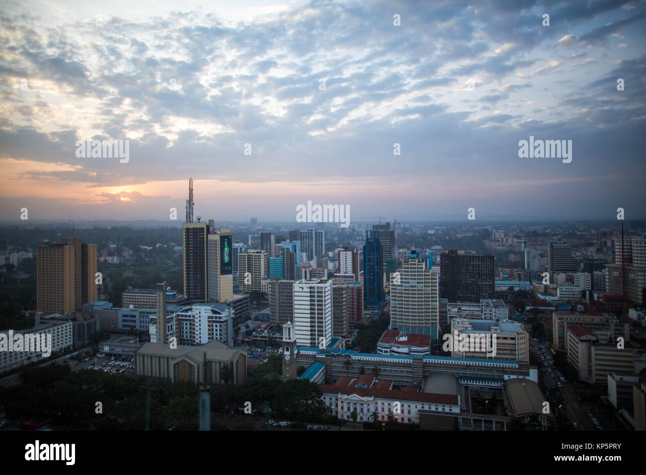 Aerial view of Kenyan city capital skyline from the Kenyetta ...
