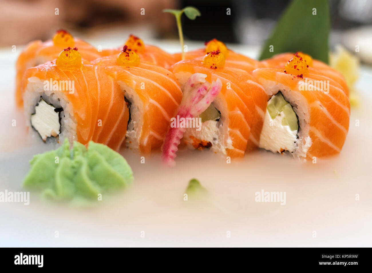 Fresh sushi on a platter is cooled with ice Stock Photo - Alamy