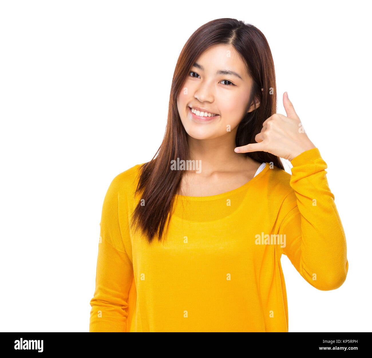 Young woman show with call me sign Stock Photo - Alamy