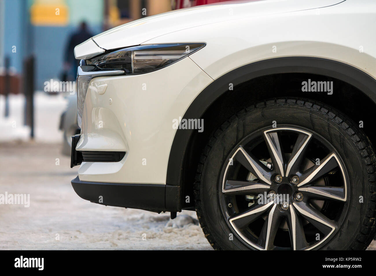Front part of white modern car close up Stock Photo - Alamy