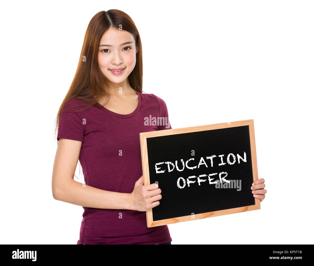Young student hold with chalkboard showing education offer Stock Photo ...