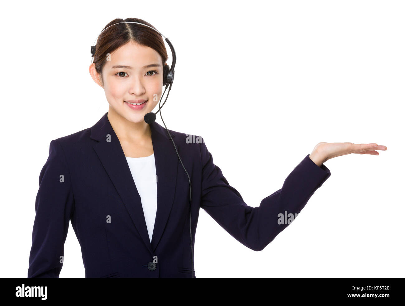 Beautiful asian business operator on white background Stock Photo - Alamy