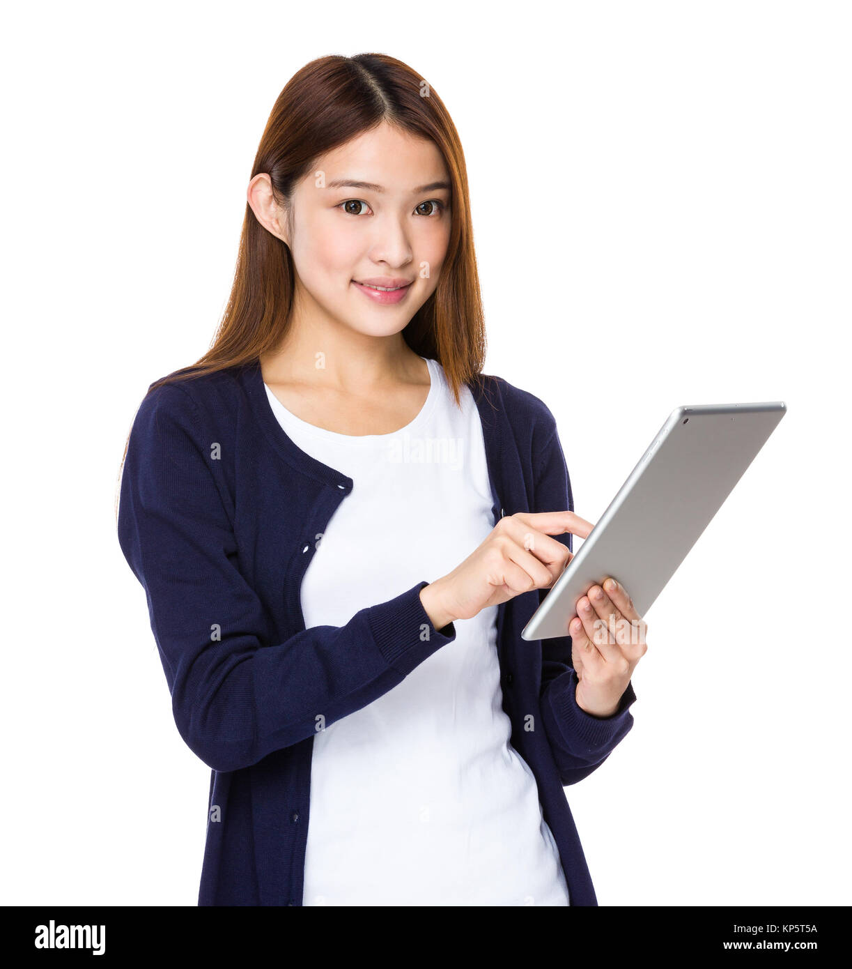 Woman holding tablet computer Stock Photo - Alamy