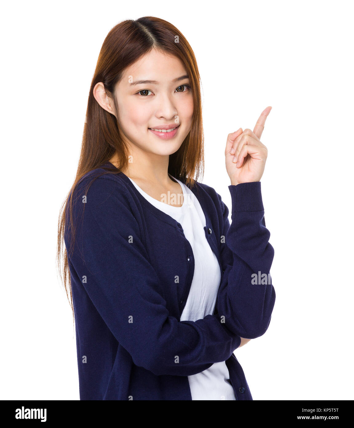 Japanese woman pointing side Stock Photo - Alamy