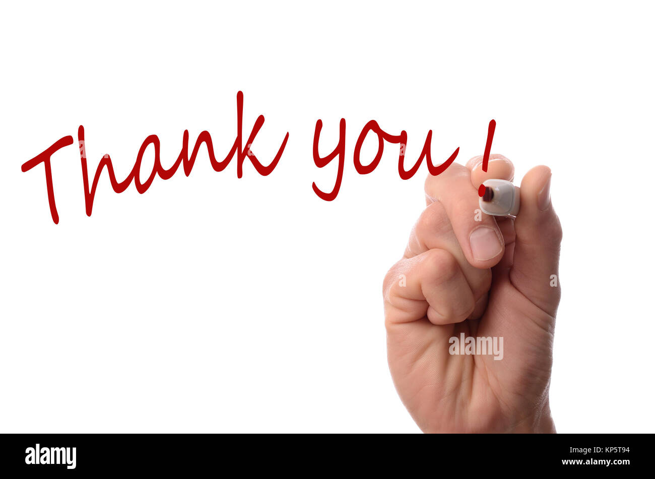 Hand writing Thank you with a red pen Stock Photo - Alamy