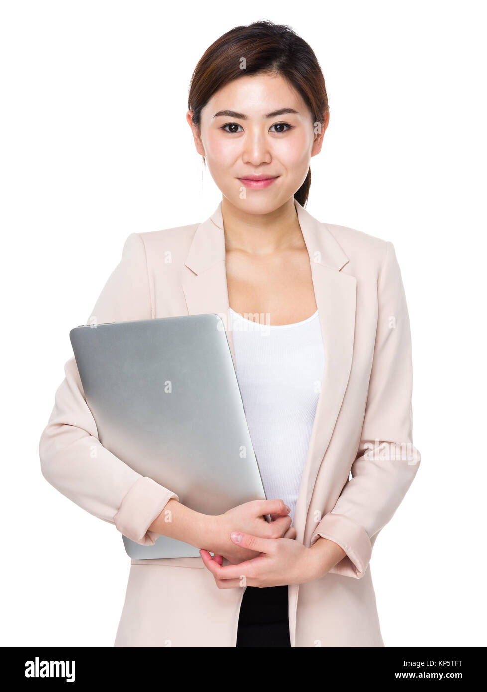 Businesswoman hold with laptop computer Stock Photo - Alamy