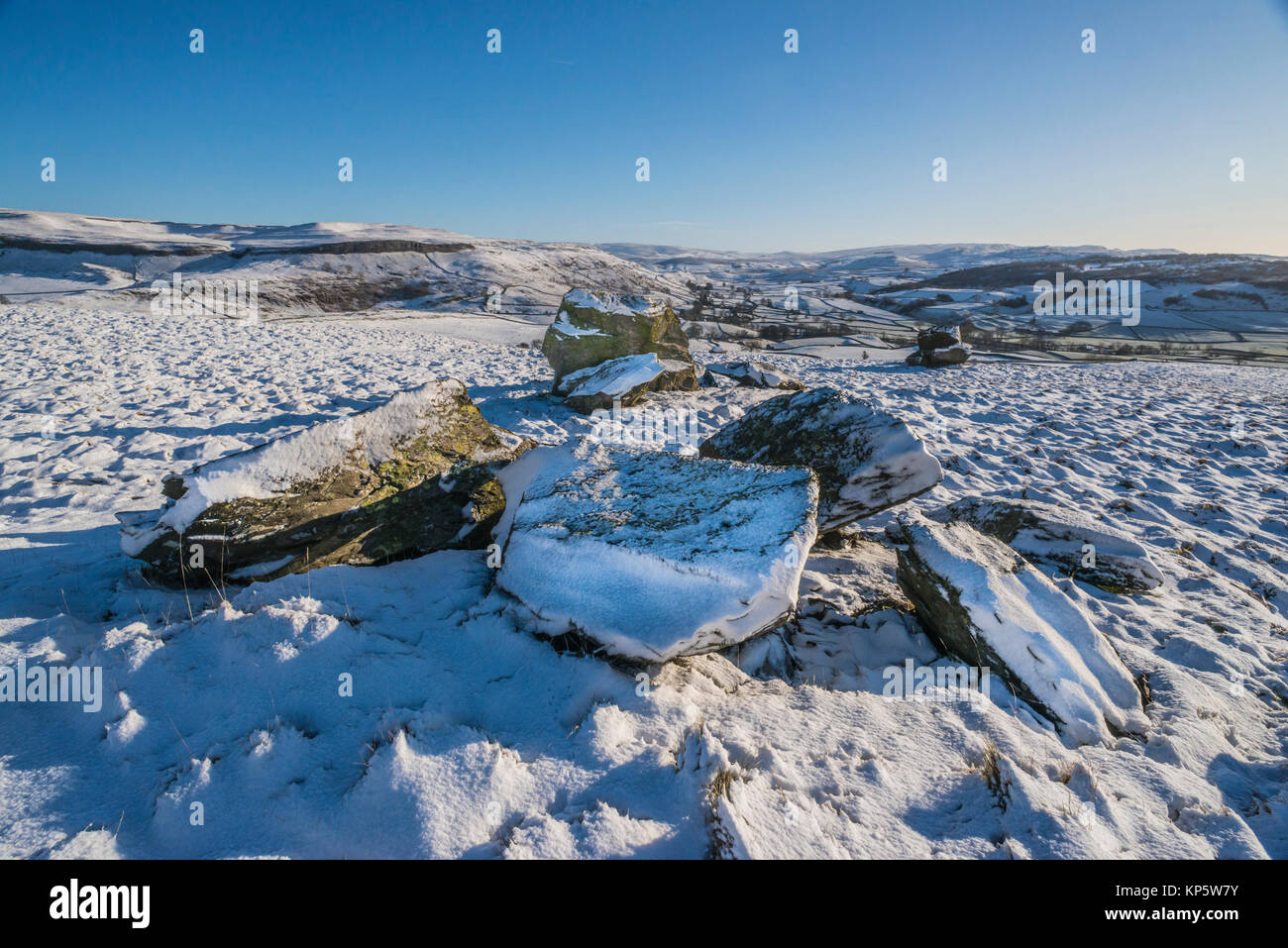 Winter landscape with the Norber erratic boulders at Crummack Dale ...