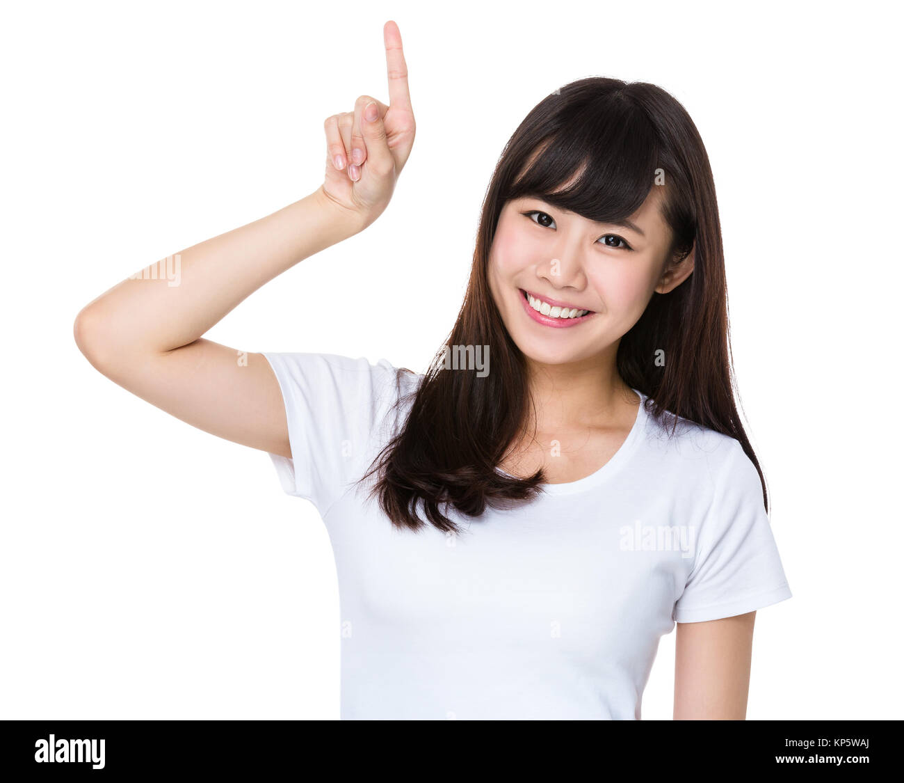 Student with finger showing upwards Stock Photo - Alamy