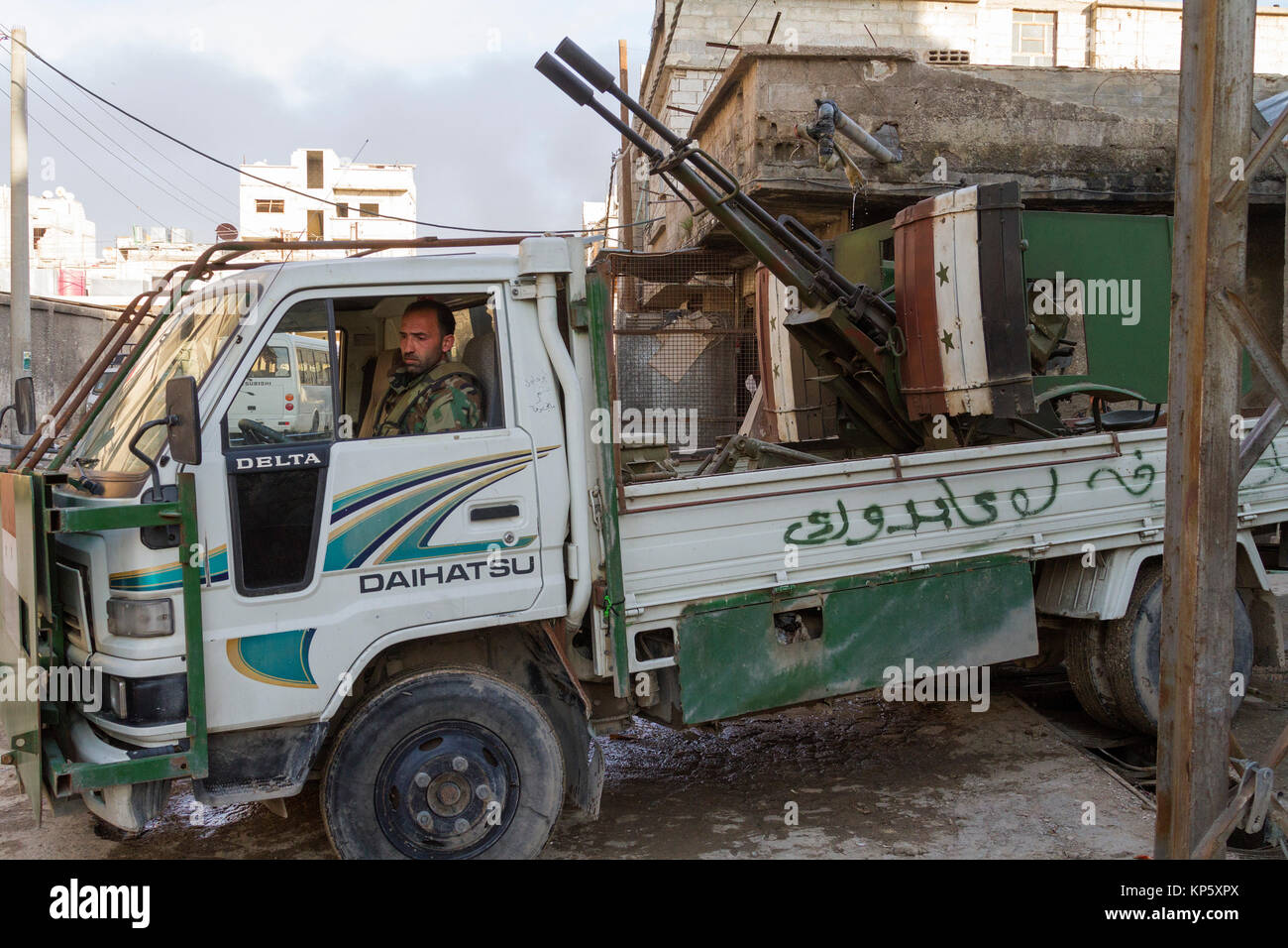 Syrian Arab Army anti-aircraft technical in Doumna, Damascus, Syria Stock Photo - Alamy