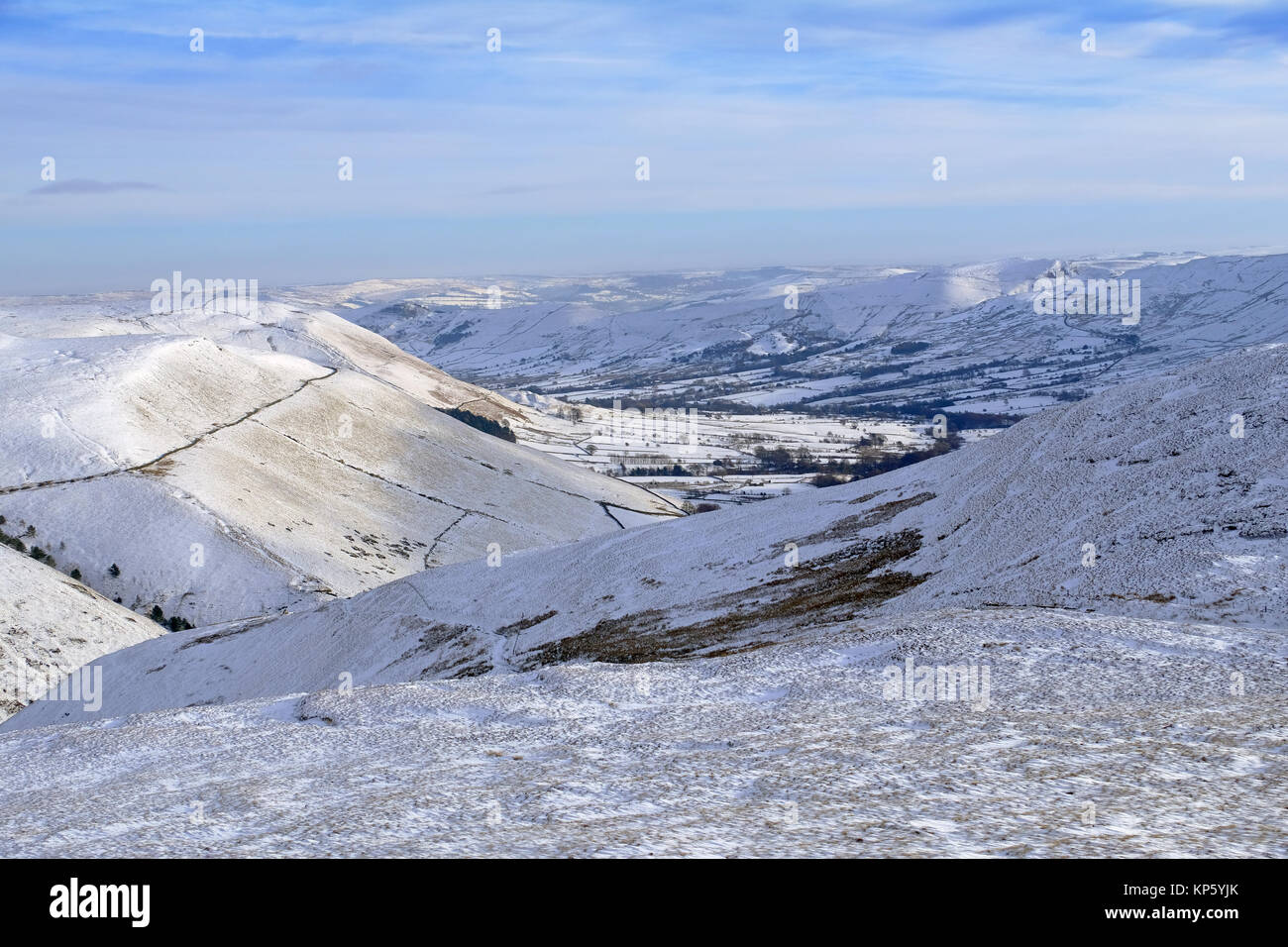 The Edale valley in the Peak District National Park, winter, as seen ...