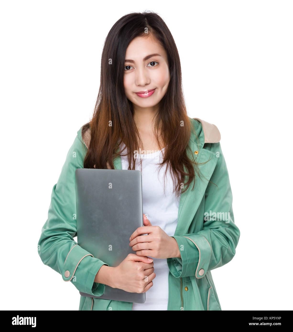 Woman hold with laptop computer Stock Photo - Alamy