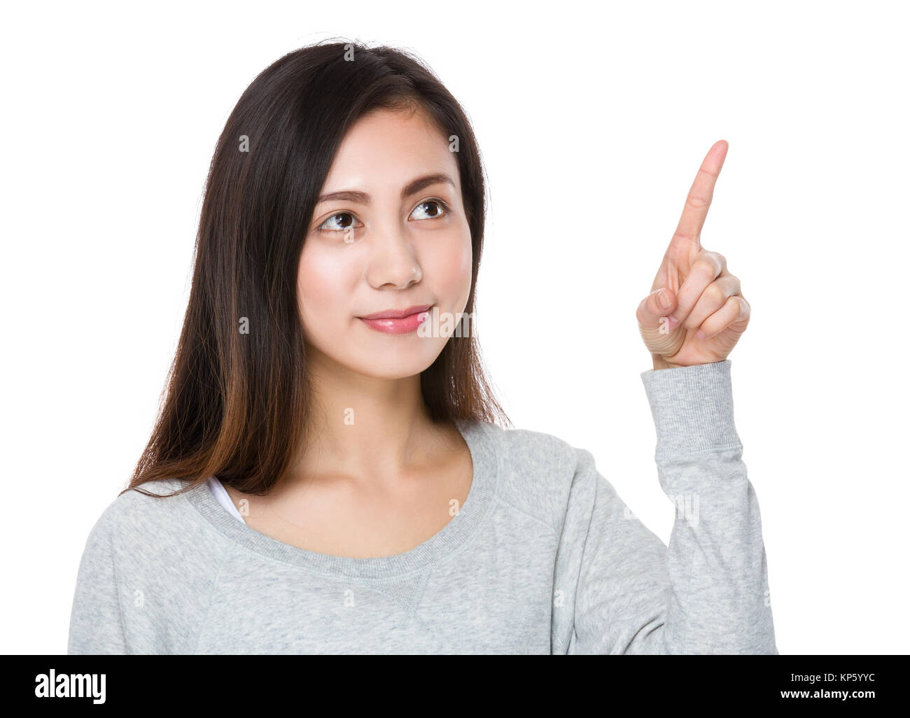 Young woman finger touch on the button Stock Photo - Alamy