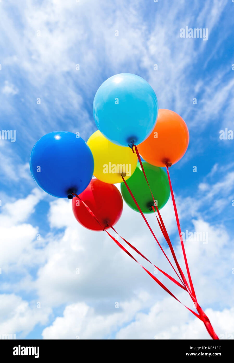 Color air balloon on blue sky background Stock Photo - Alamy