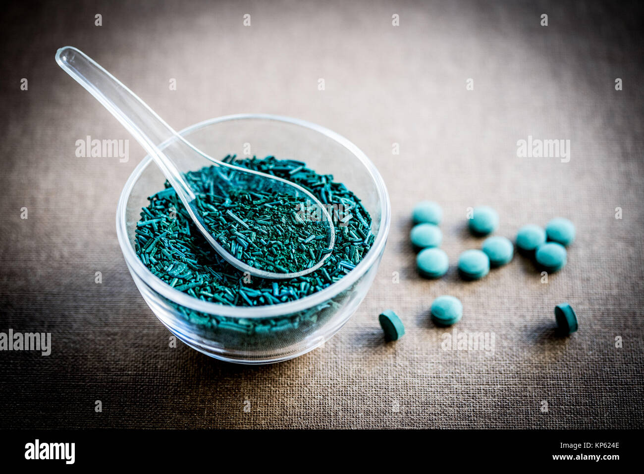 Food supplements of green algae and spirulina algae health Stock Photo ...
