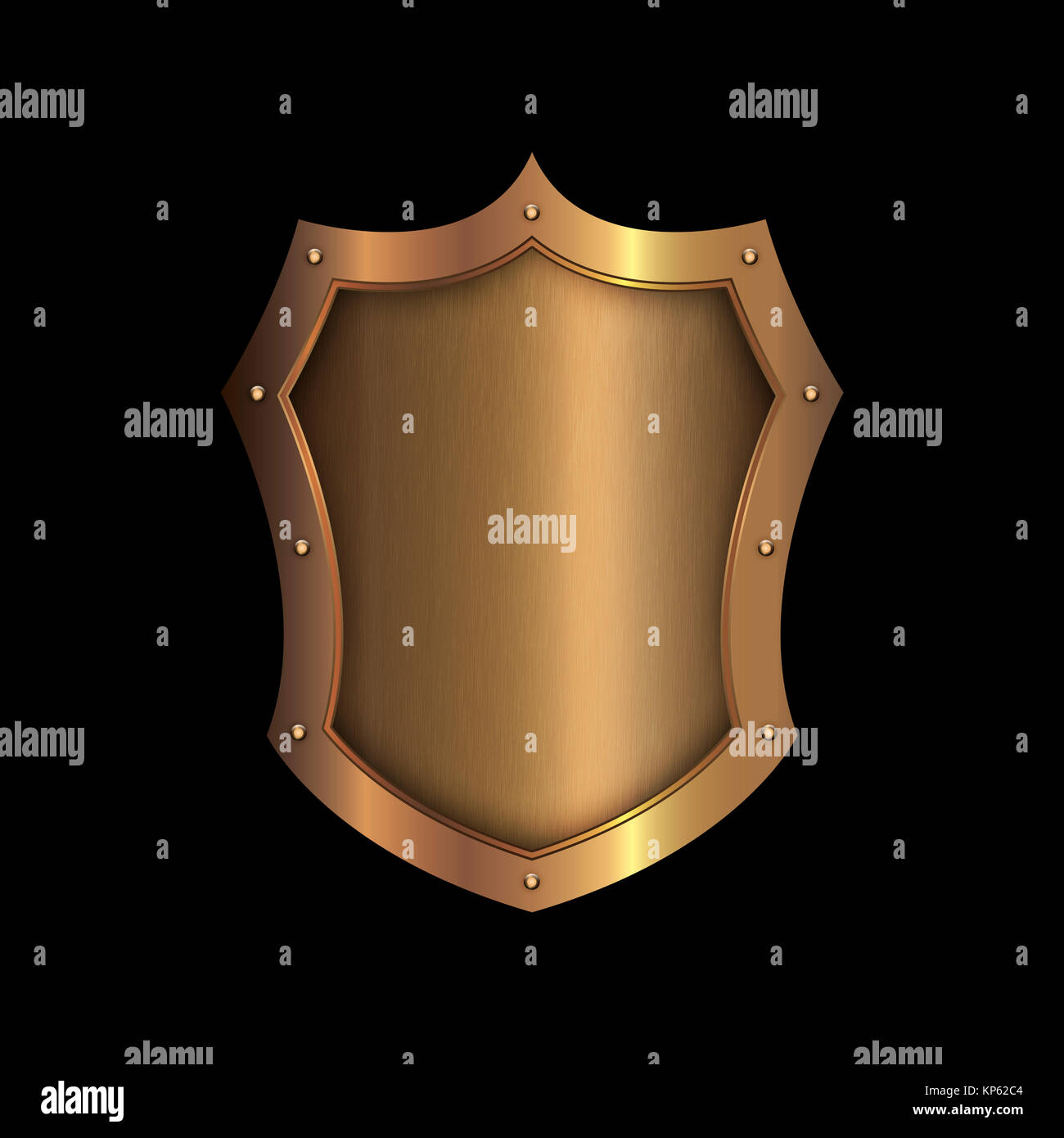 Gold riveted shield on black background Stock Photo - Alamy