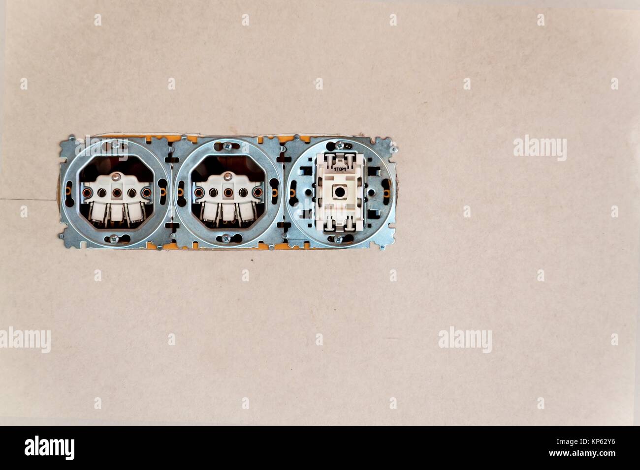 Installation of new electrical drawers in plasterboard. Electricity ...