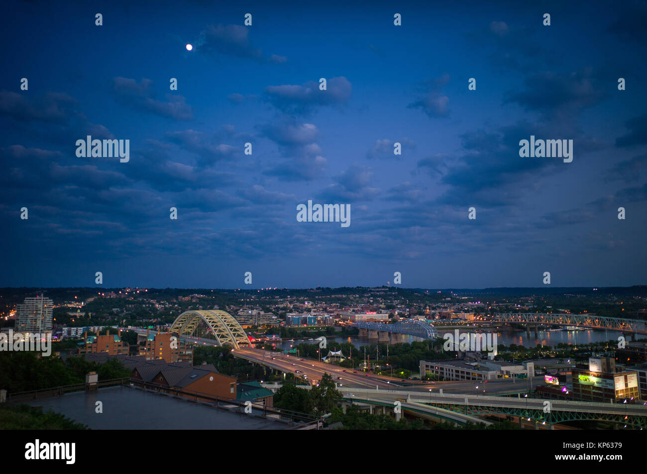 Full moon rise over Cincinnati and the Ohio River and Kentucky with ...