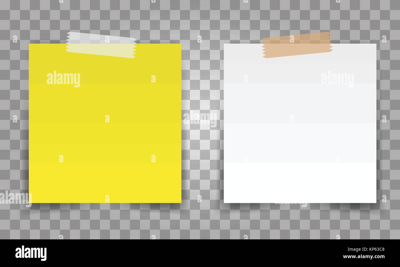 Realistic Office paper sheet pin with transparent tape. White and ...