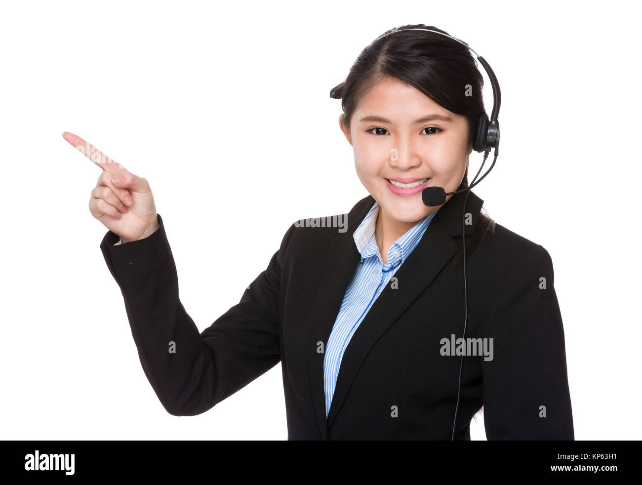 Call center agent and finger point up Stock Photo - Alamy