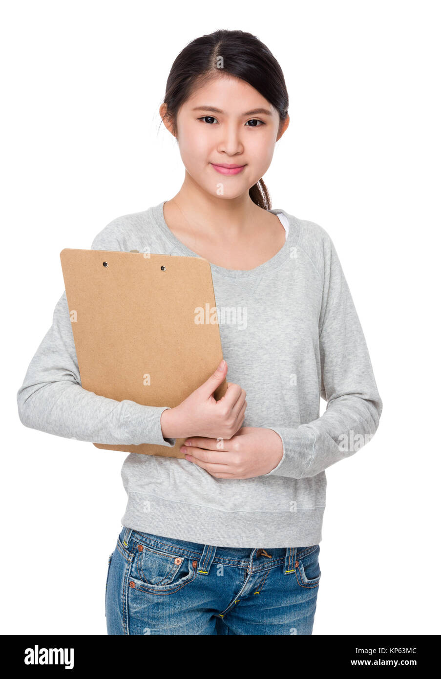 Young girl hold with clipboard Stock Photo - Alamy