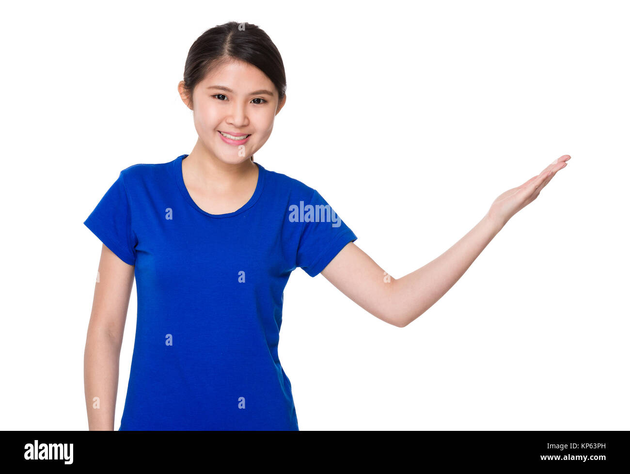 Asian woman with hand presentation Stock Photo - Alamy