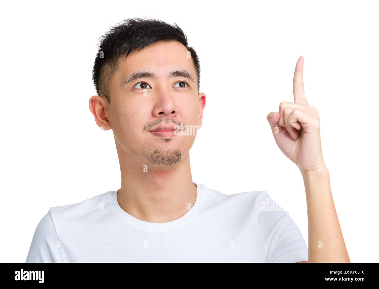 Man with finger point up and look away from camera Stock Photo - Alamy
