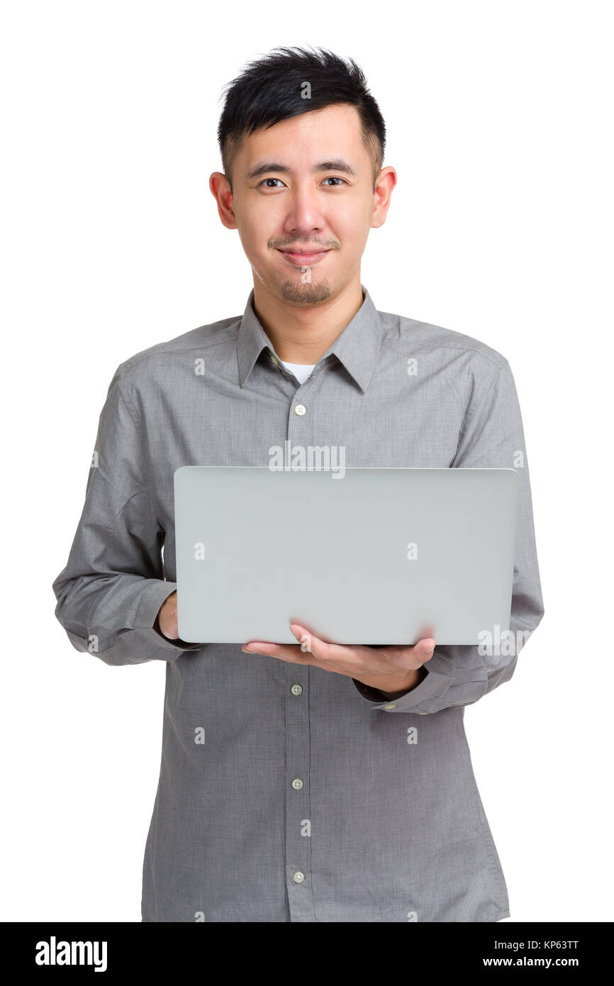 Asian man with laptop Stock Photo - Alamy