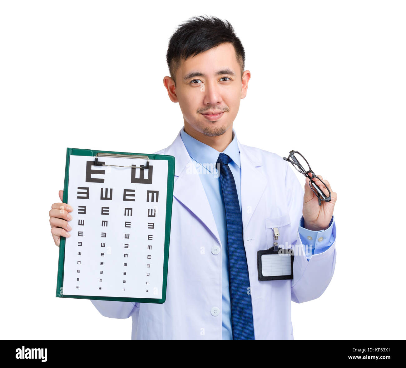 Optician doctor with eye chart and eye glasses Stock Photo - Alamy
