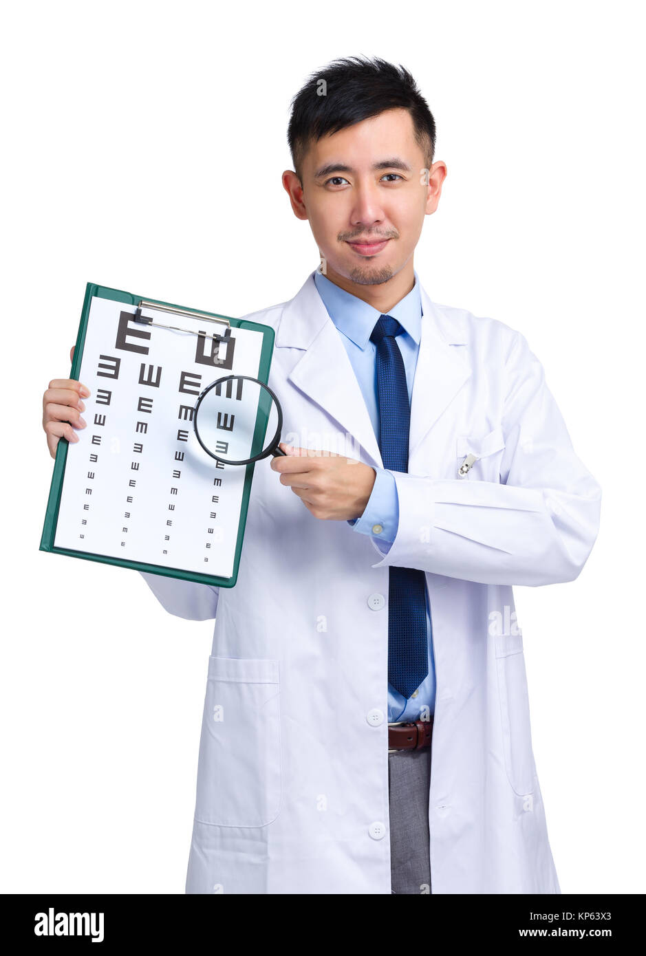 Optician with eye chart and magnifying glasses Stock Photo - Alamy