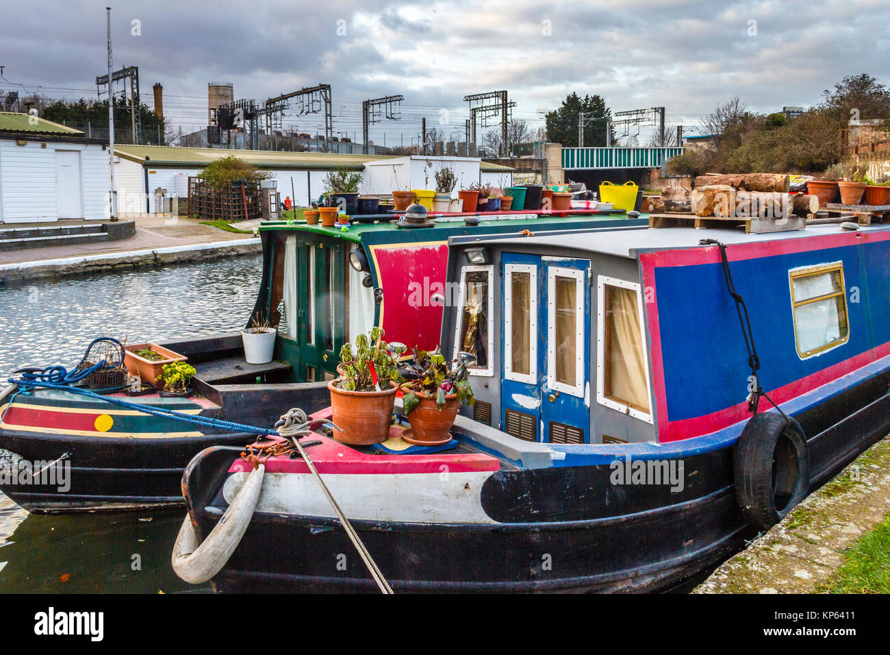 Narrowboats moored at St Pancras Lock, Regent's Canal, London, UK, 2012 ...