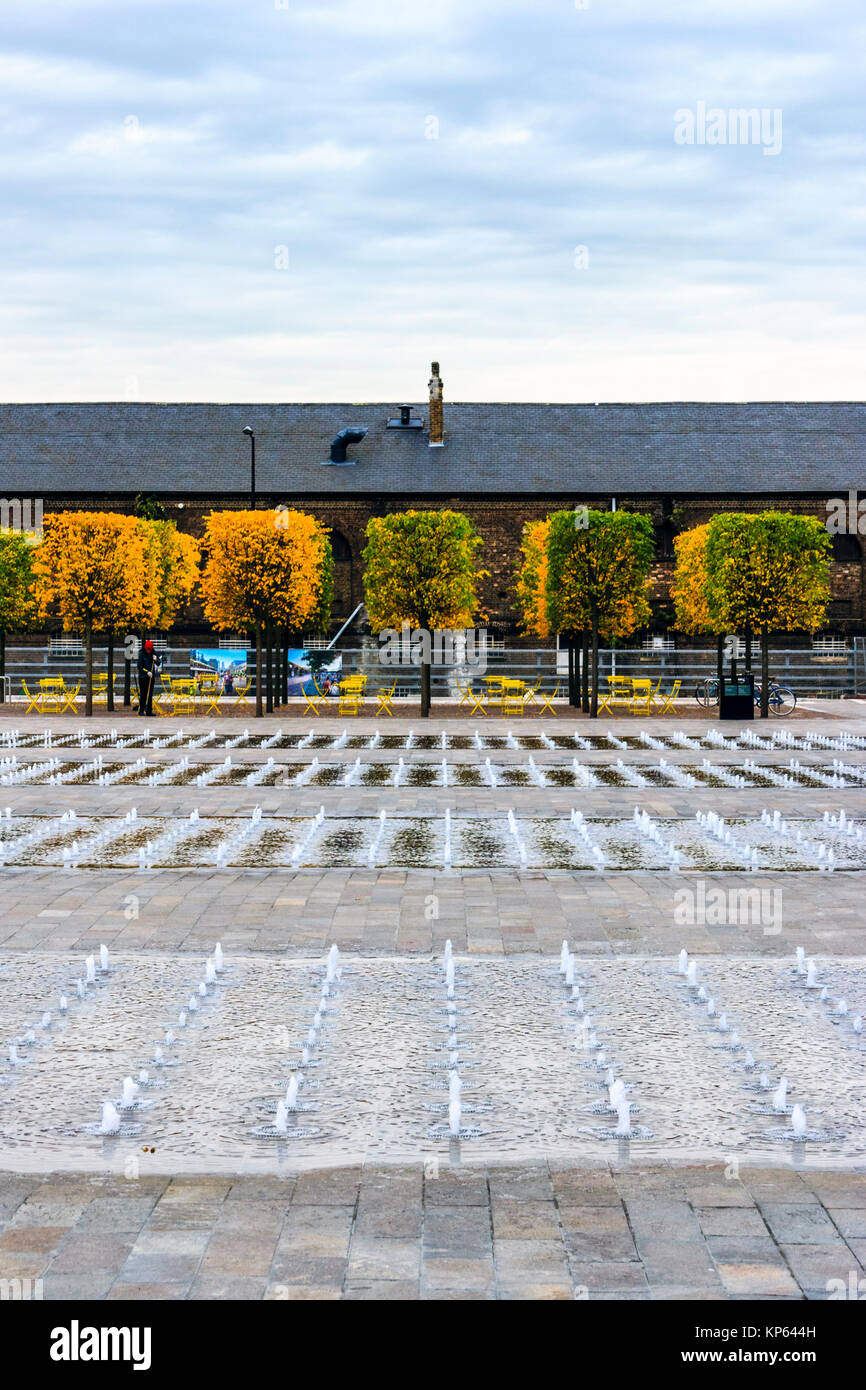 Fountains and square-cut beech trees beginning to change colour in ...