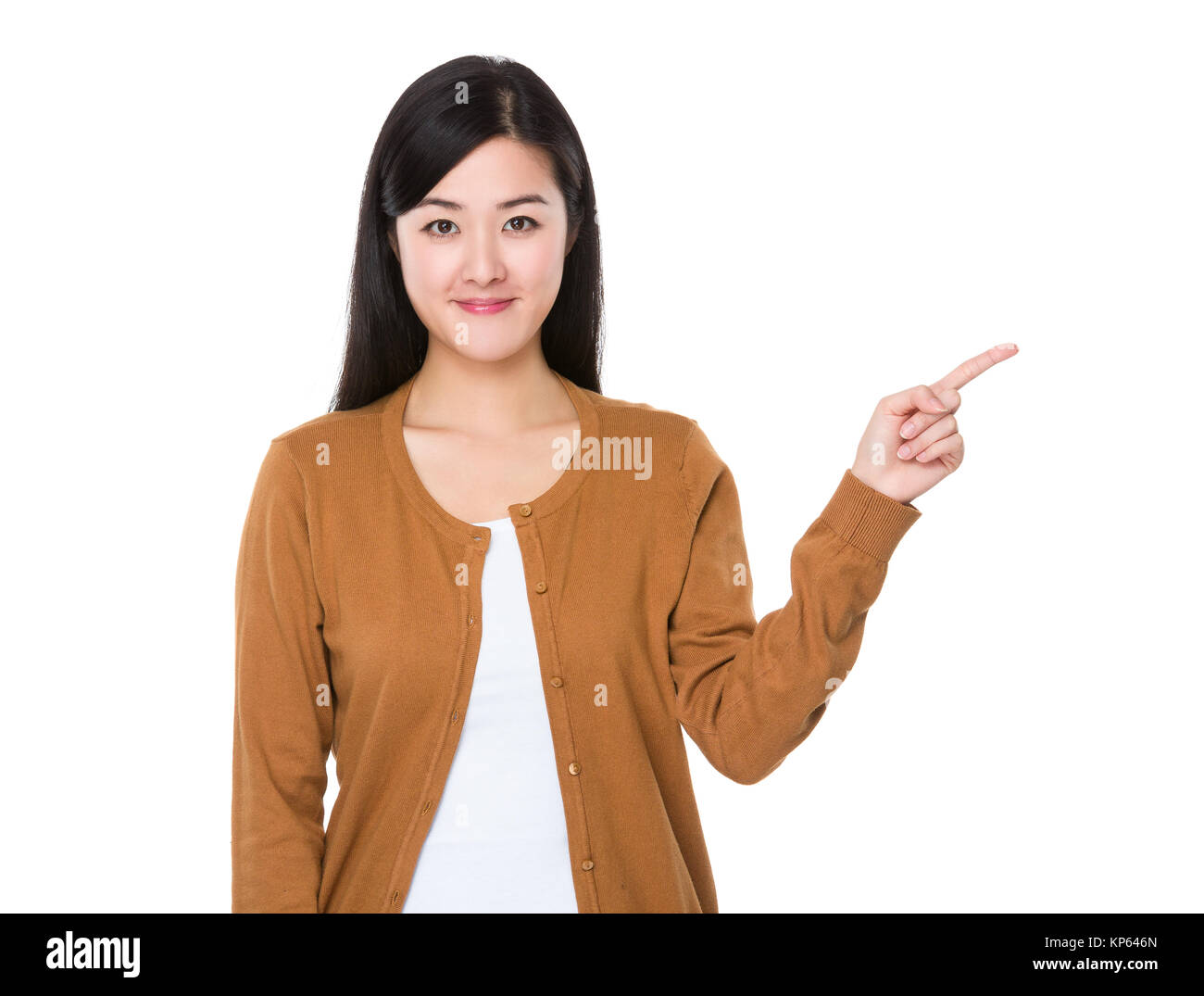 Young woman with finger point up Stock Photo - Alamy