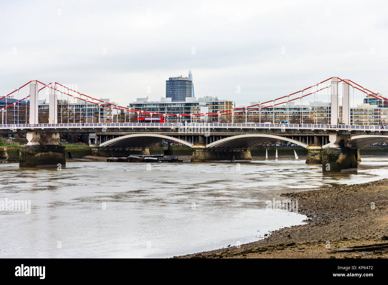 View of Chelsea Bridge from the embankment at Battersea, London, UK ...