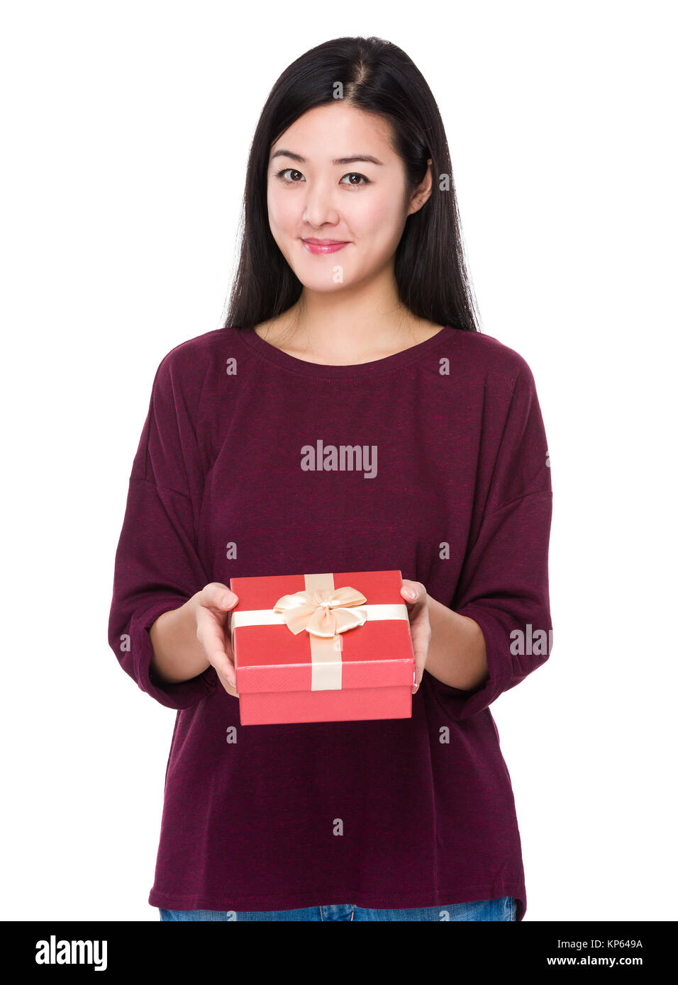 Asian woman show with gift box Stock Photo - Alamy