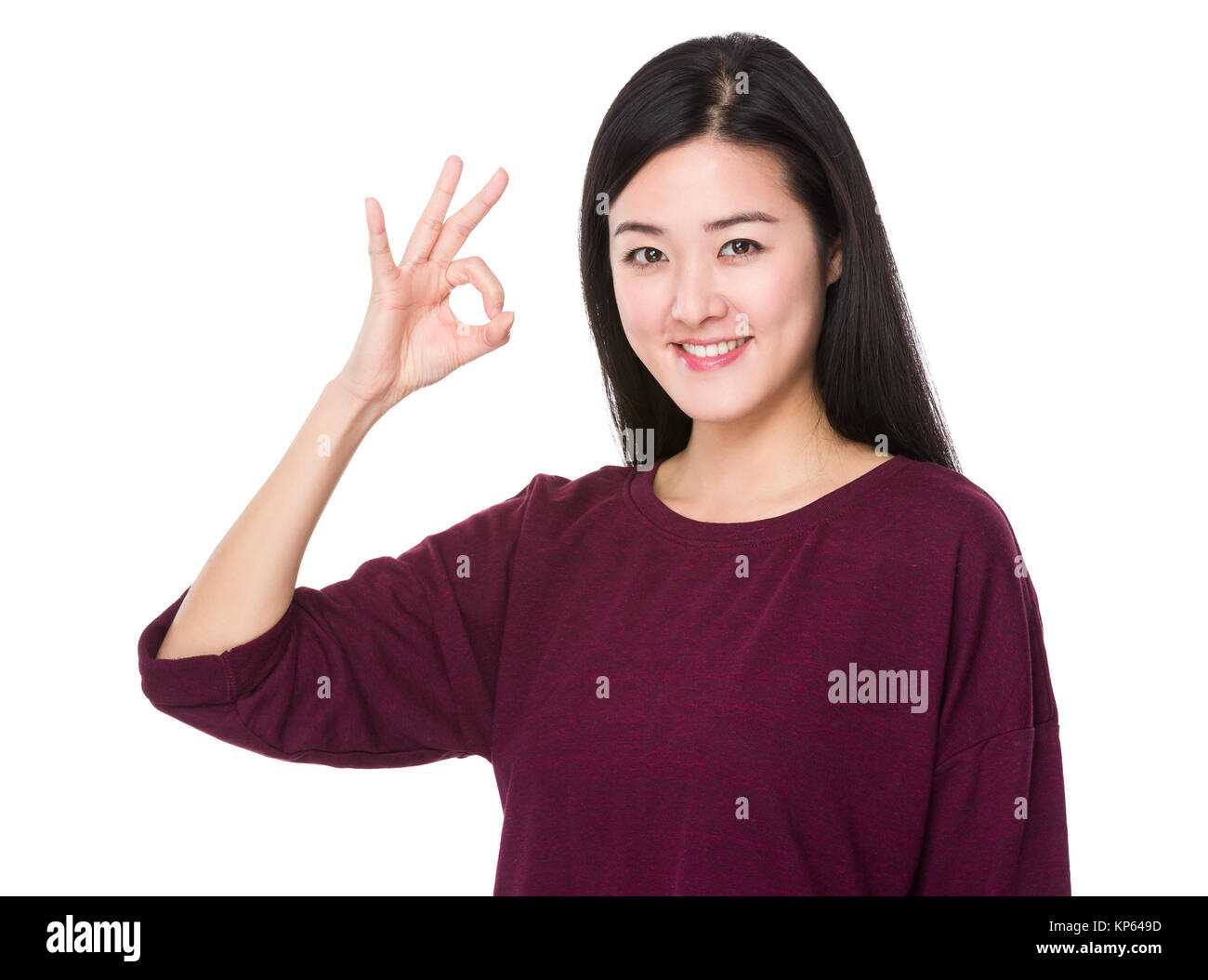 Woman with ok sign gesture Stock Photo - Alamy