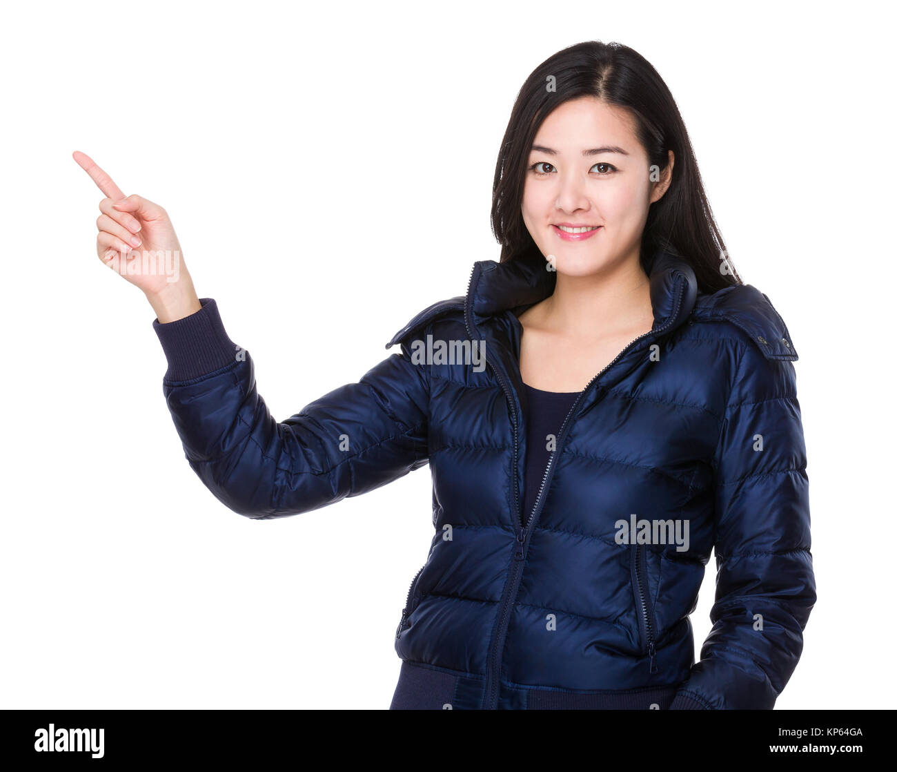 Woman with finger point up Stock Photo - Alamy