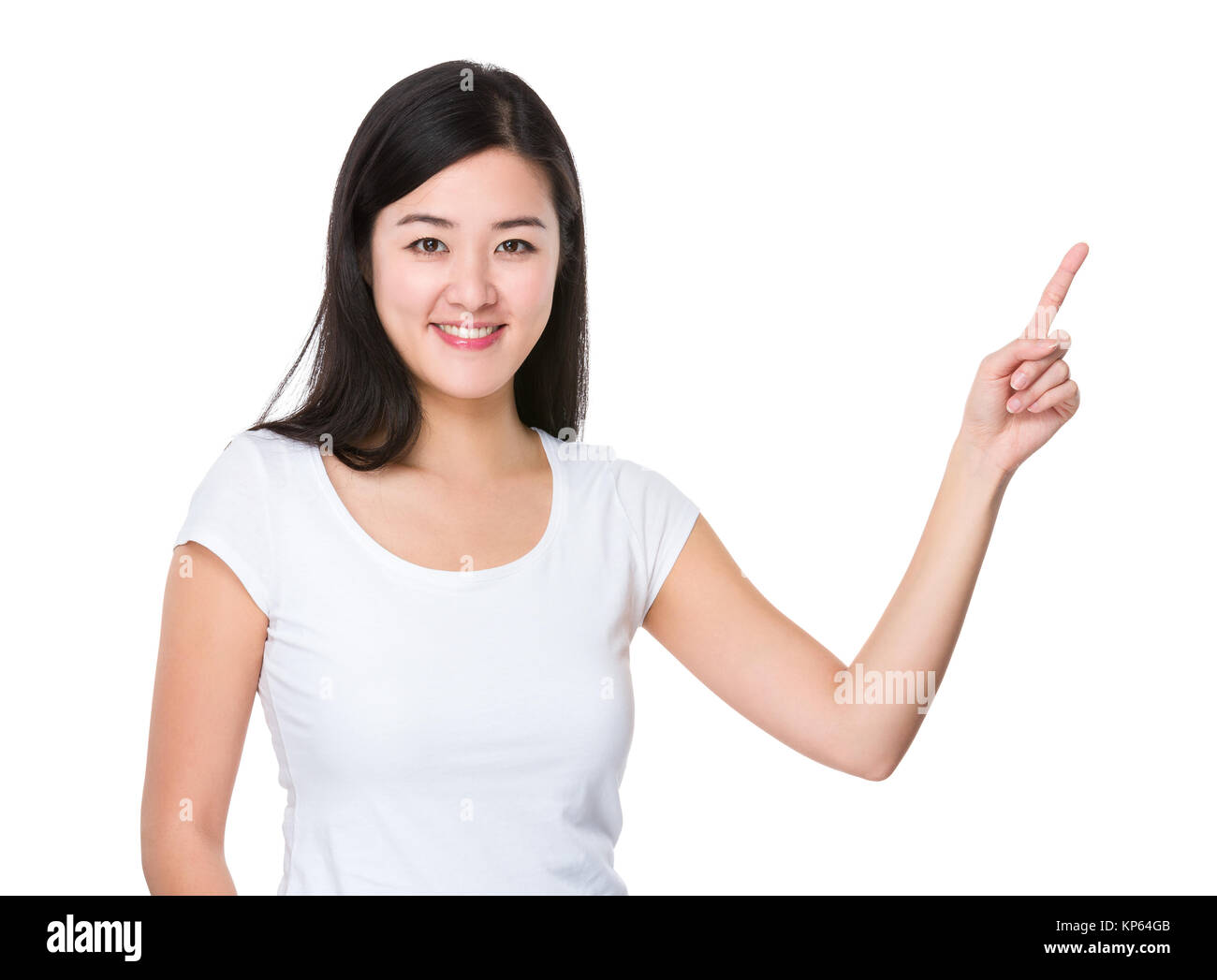 Young woman with finger point up Stock Photo - Alamy