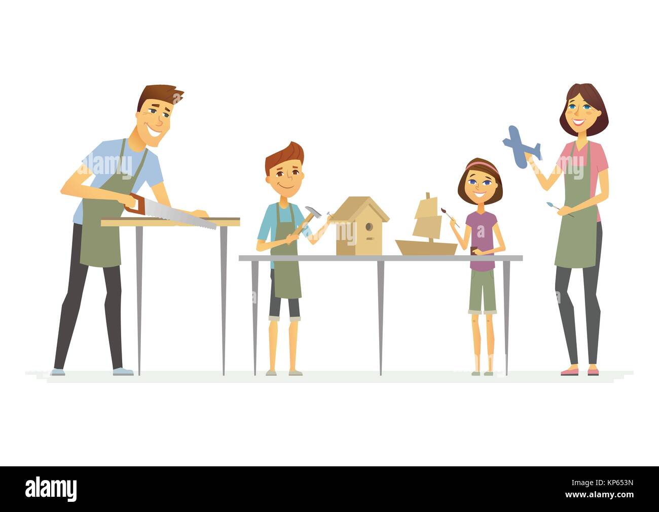 Family making handicrafts - cartoon people characters isolated ...