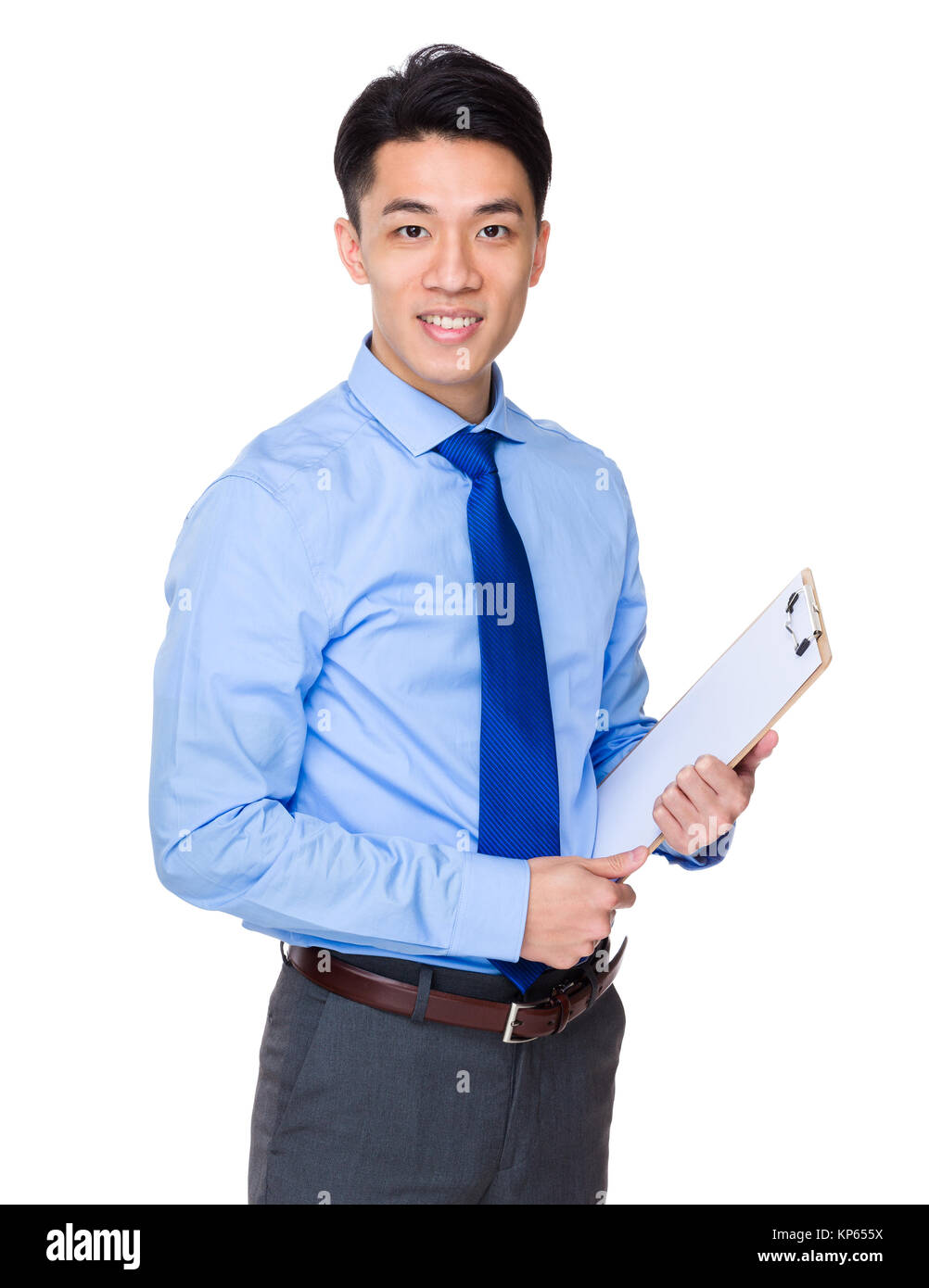 Businessman with file board Stock Photo - Alamy