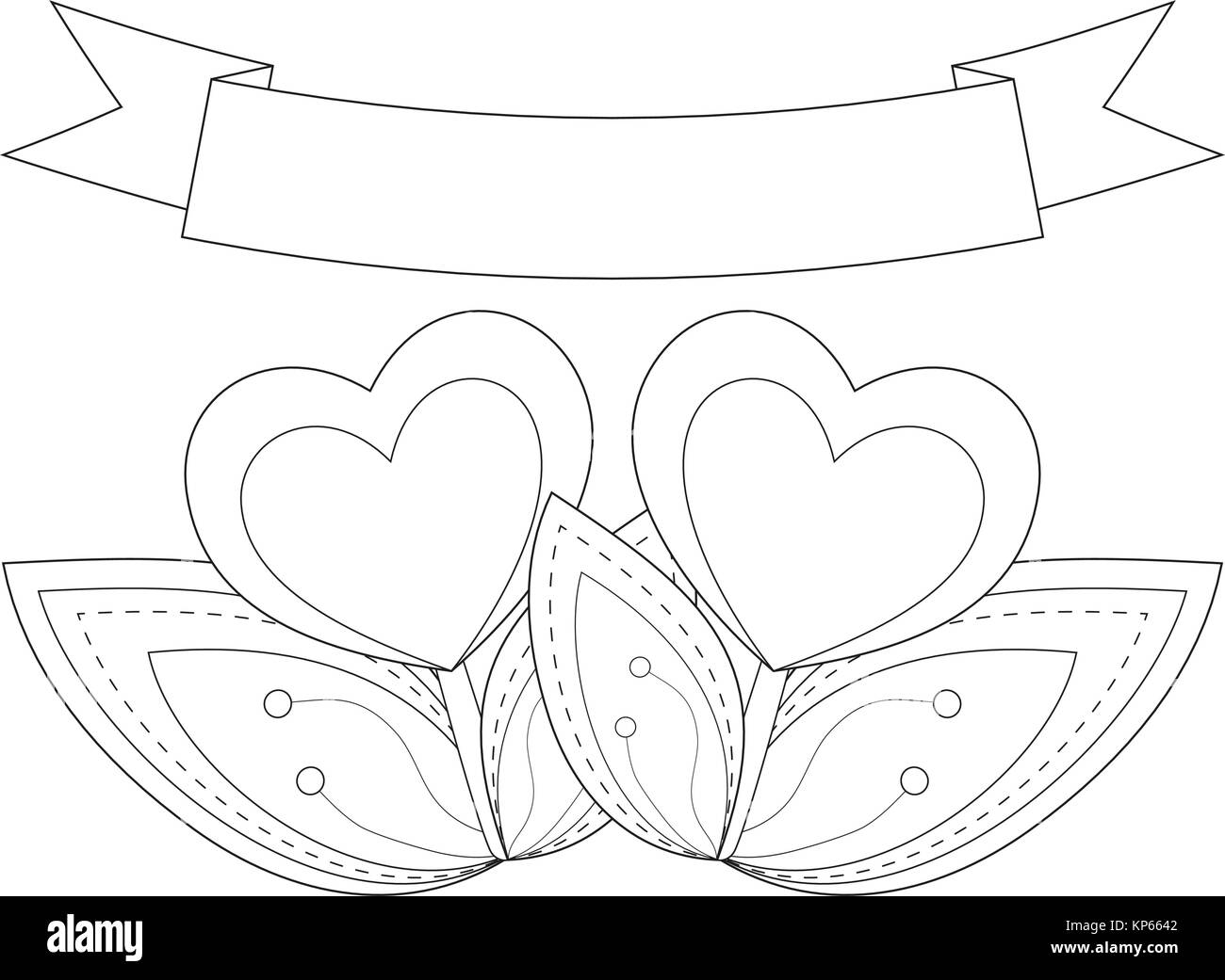 Black and white heart plants under ribbon with place for text Stock ...