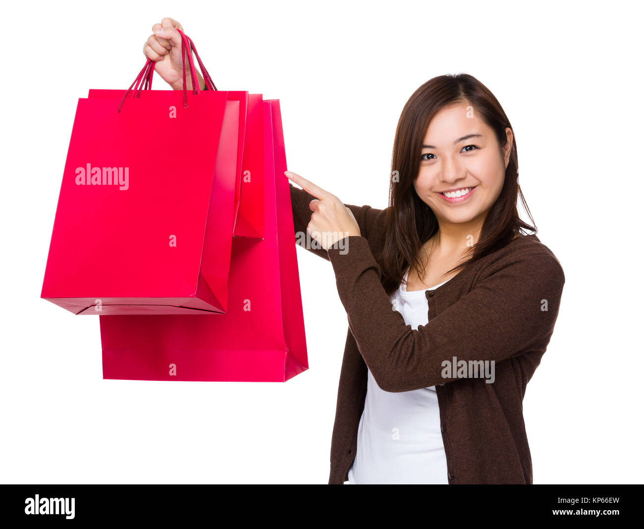 Asian woman finger point Cut Out Stock Images & Pictures - Alamy